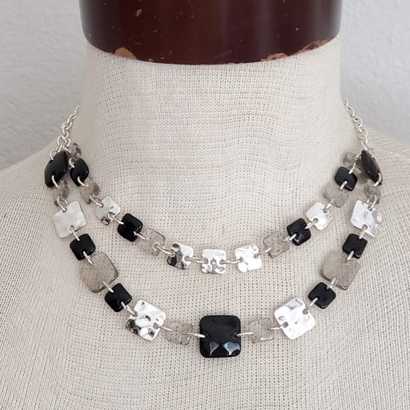 Gloria Vanderbilt | Jewelry | 2strand Black Silver Linked Square Bead ...